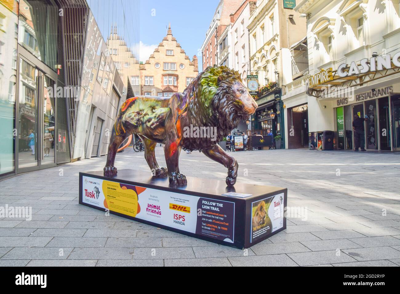 London, UK. 10th Aug, 2021. Lion sculpture by Sara Shamma seen in ...