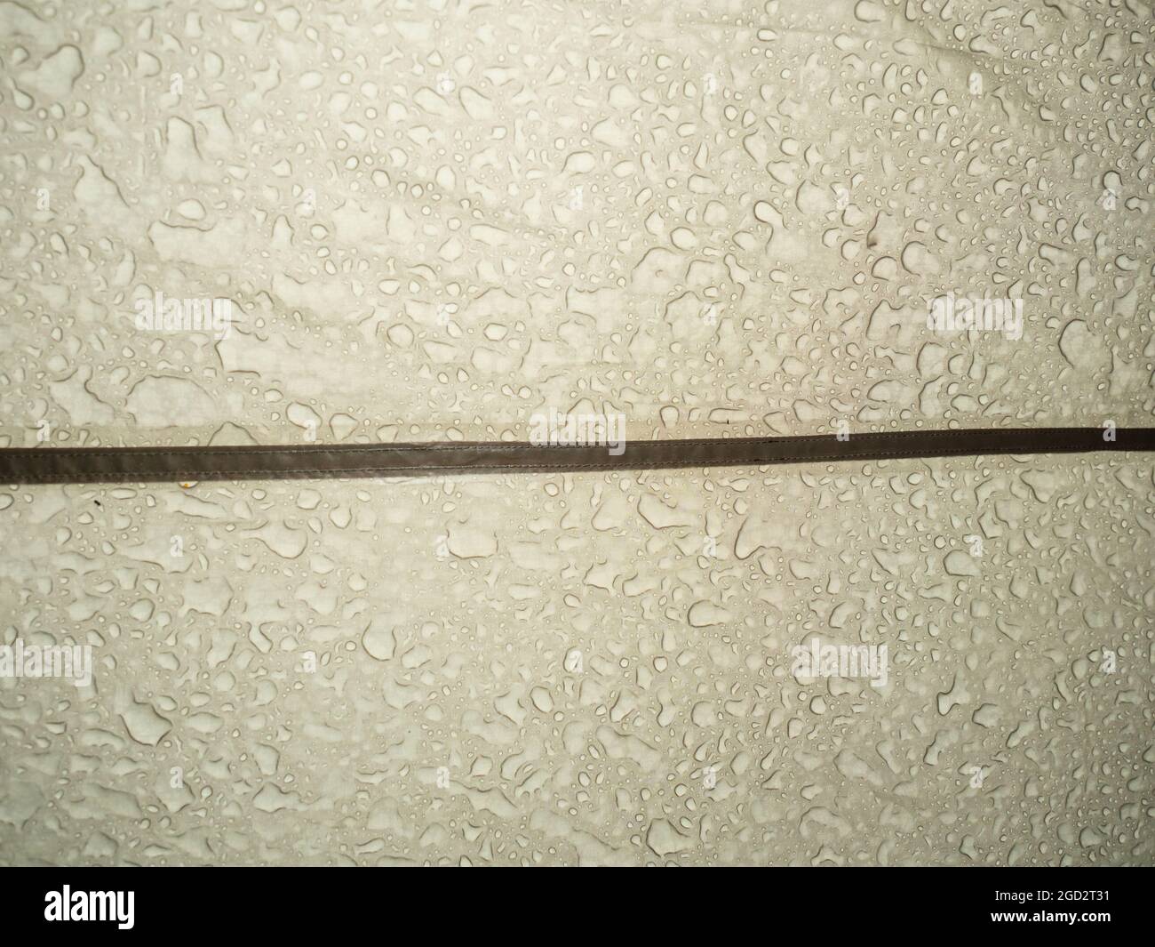Big rain drops on the surface of a tourist tent taken close-up from ...