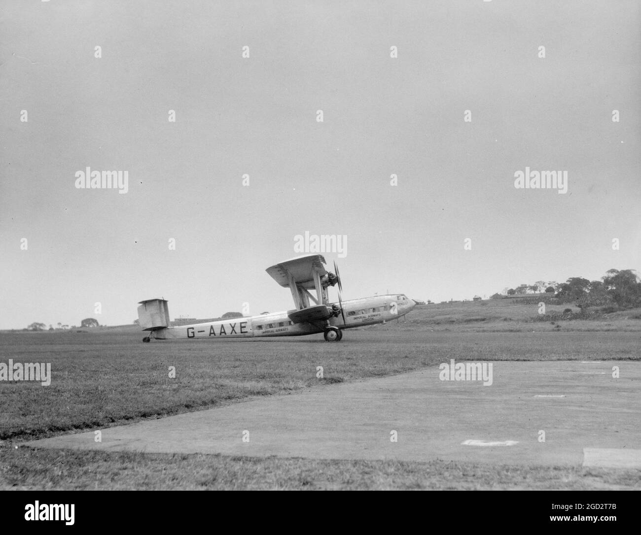 Handley Page H.P. 42 or H.P. 45 Airplane taking off at an airport in ...