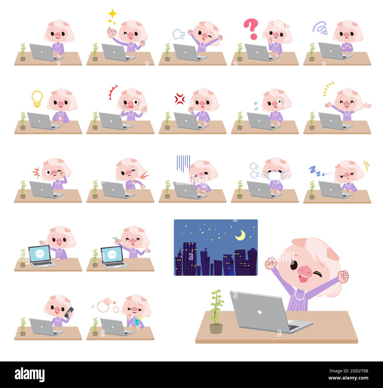 A set of Pig girl on desk work.It's vector art so it's easy to edit ...