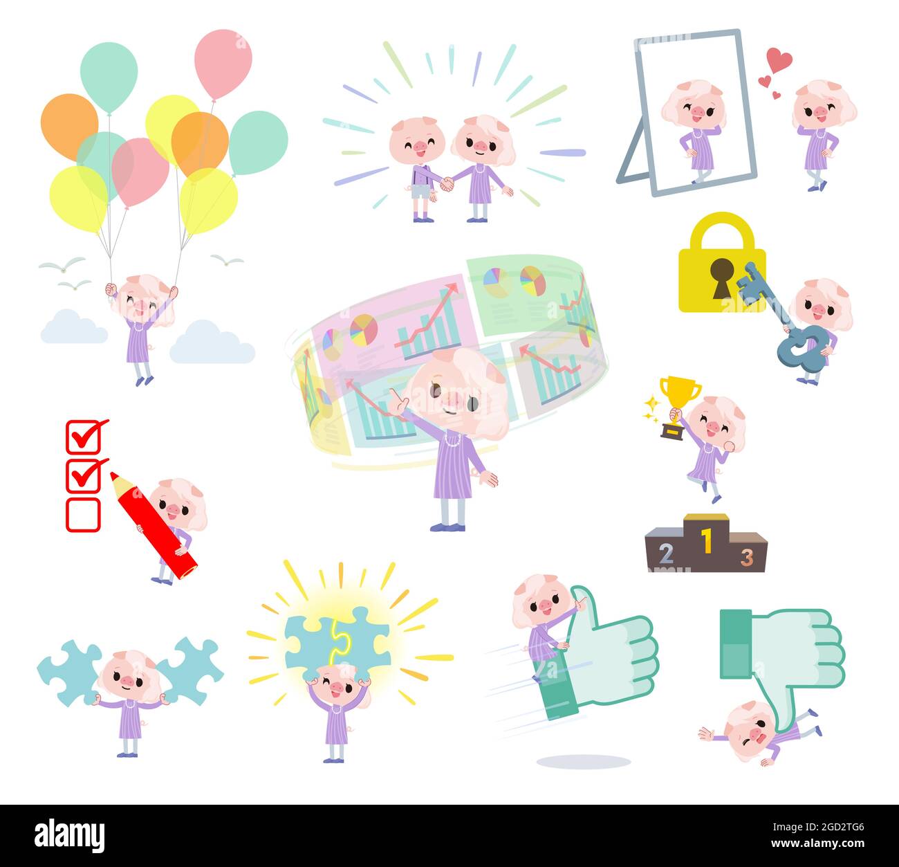 A set of Pig girl on success and positive.It's vector art so it's easy ...