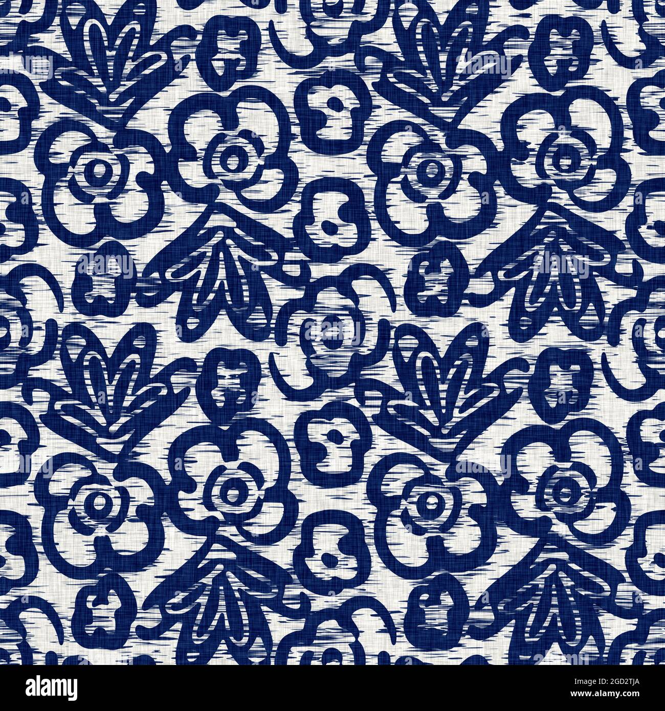 Indigo dyed fabric flower pattern texture. Seamless textile fashion ...
