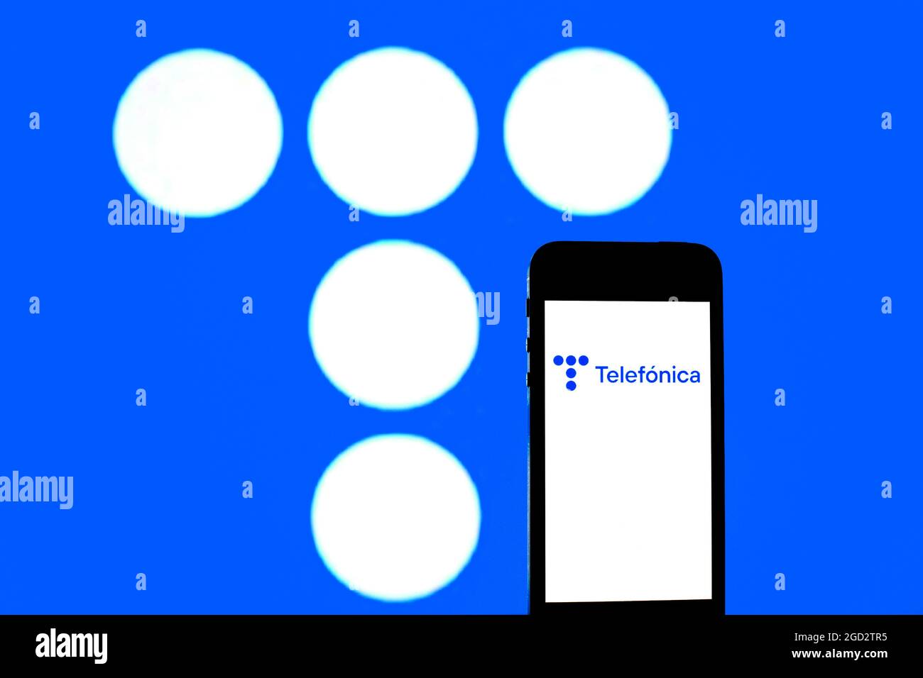 In this photo illustration, a Telefonica S/A logo seen displayed on a ...