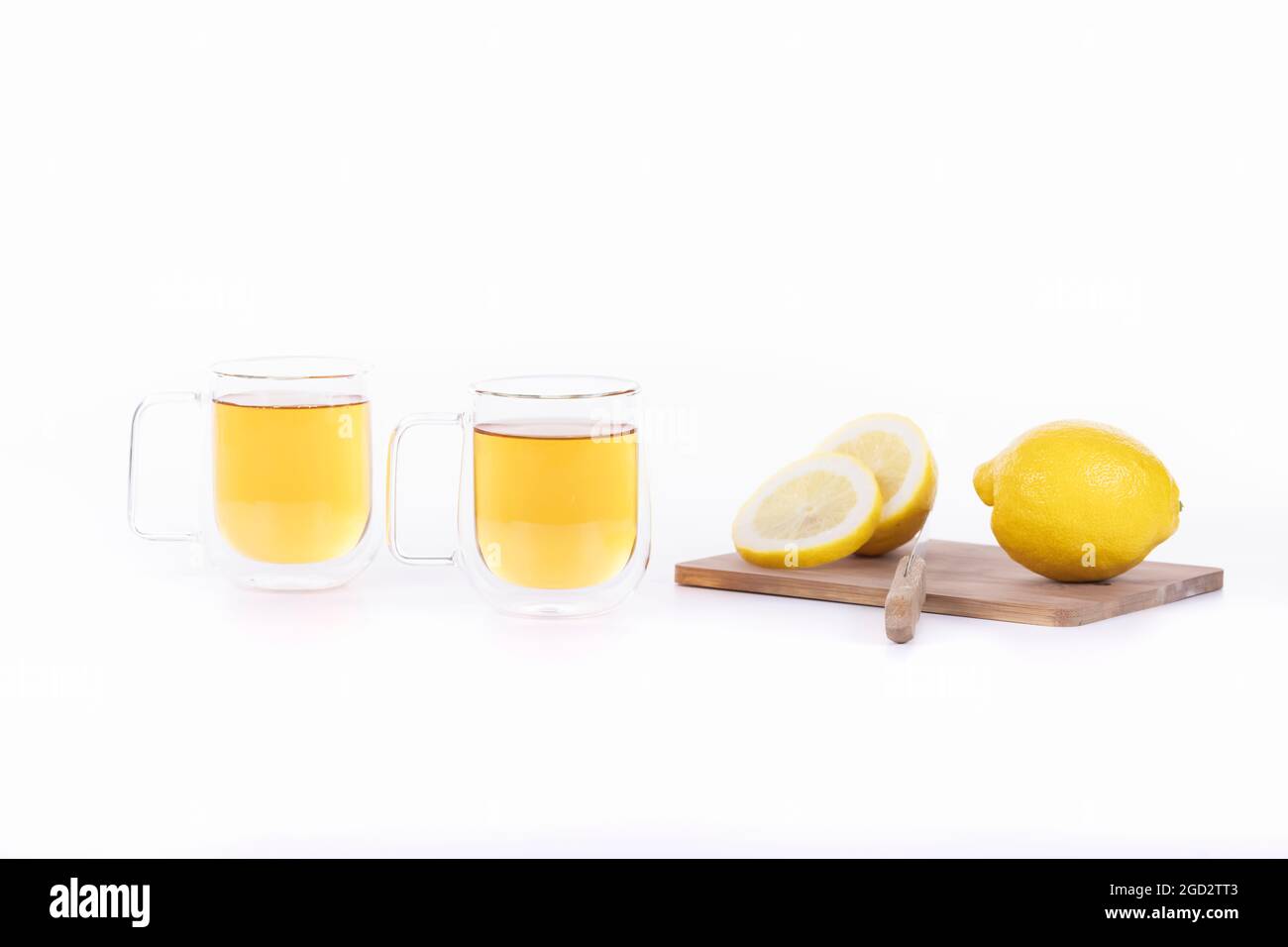 View of green tea in two transparent cups Stock Photo - Alamy