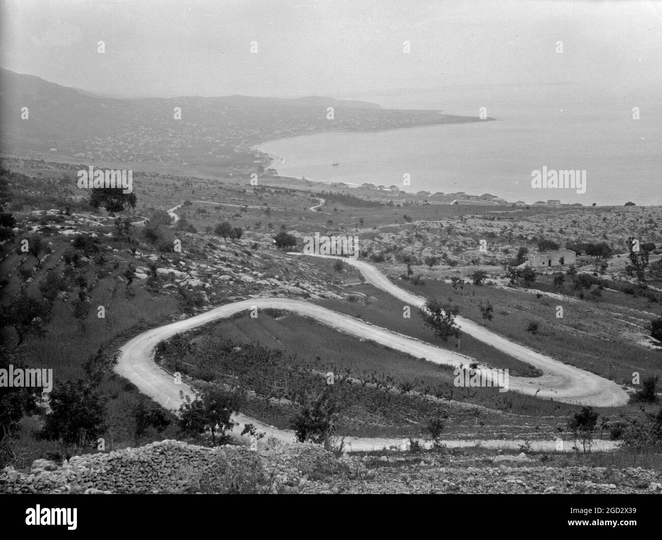 Juneh and the bay showing zigzag ascent to Ghazir ca. 1920 Stock Photo ...