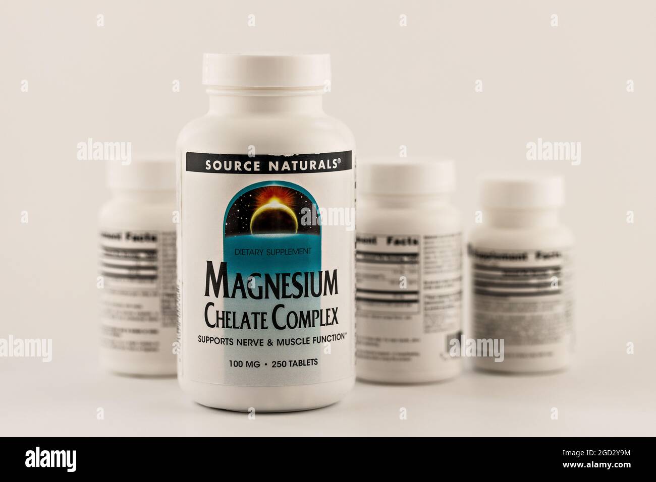 magnesium chelate complex pills in the jar. dietary supplement ...