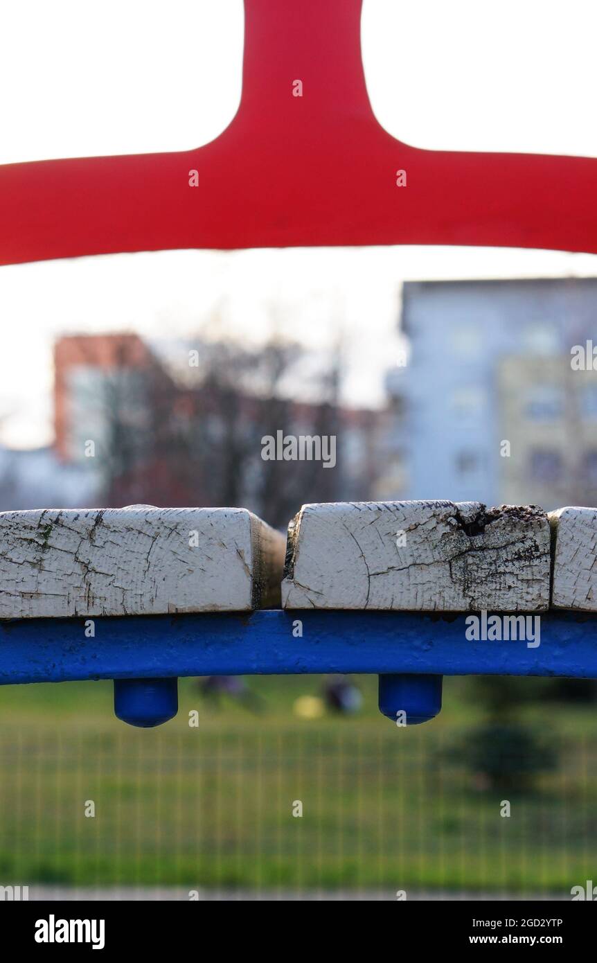 Wooden timber of climbing equipment at the playground Stock Photo - Alamy