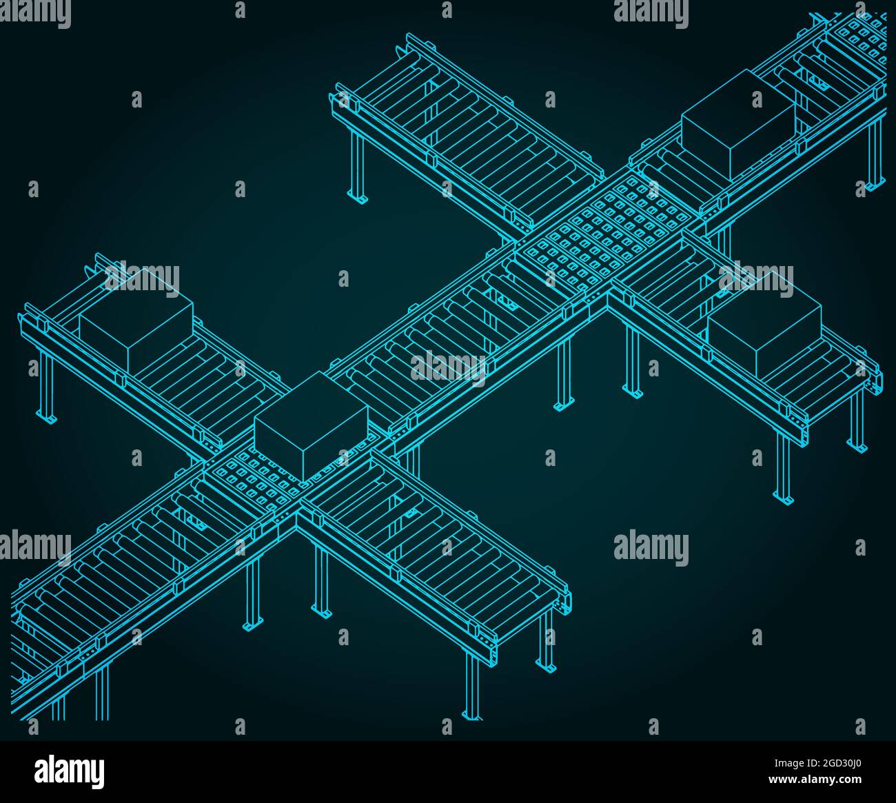 Stylized vector illustration of a conveyor roller production line Stock ...
