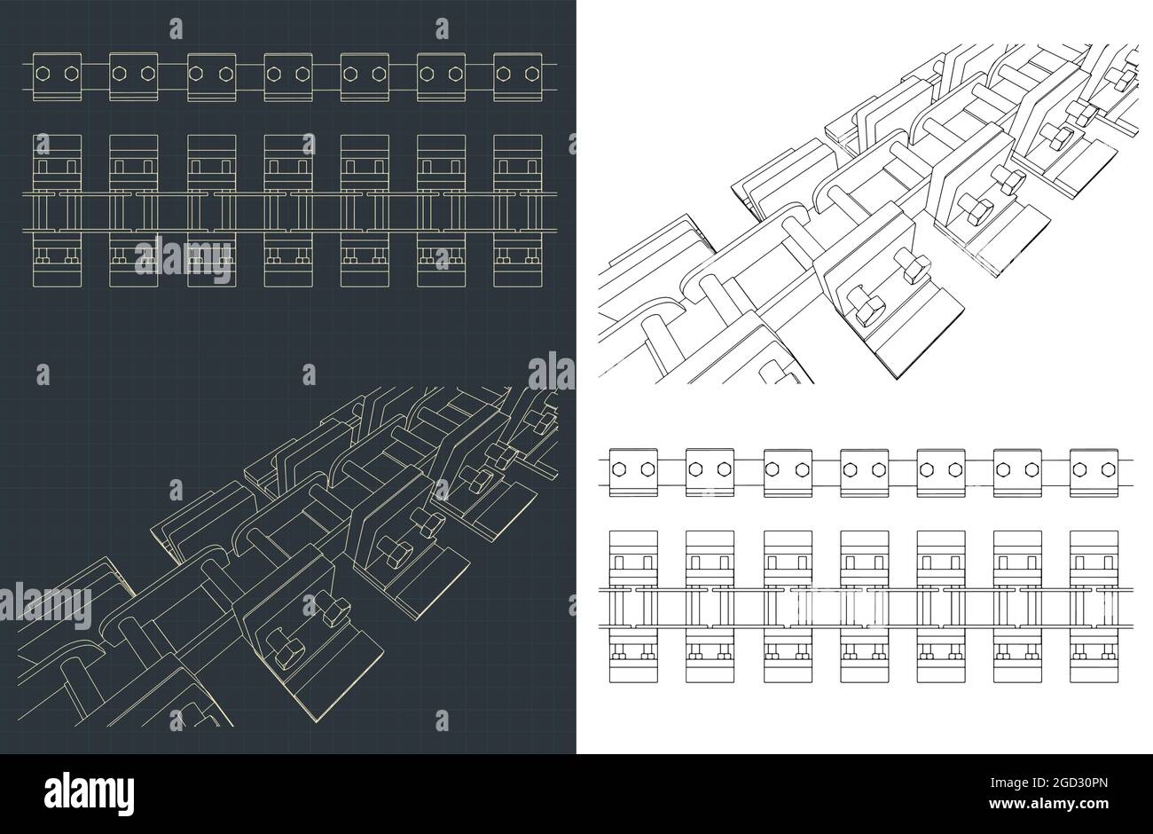 Stylized vector illustration of track chain blueprints of tracked ...