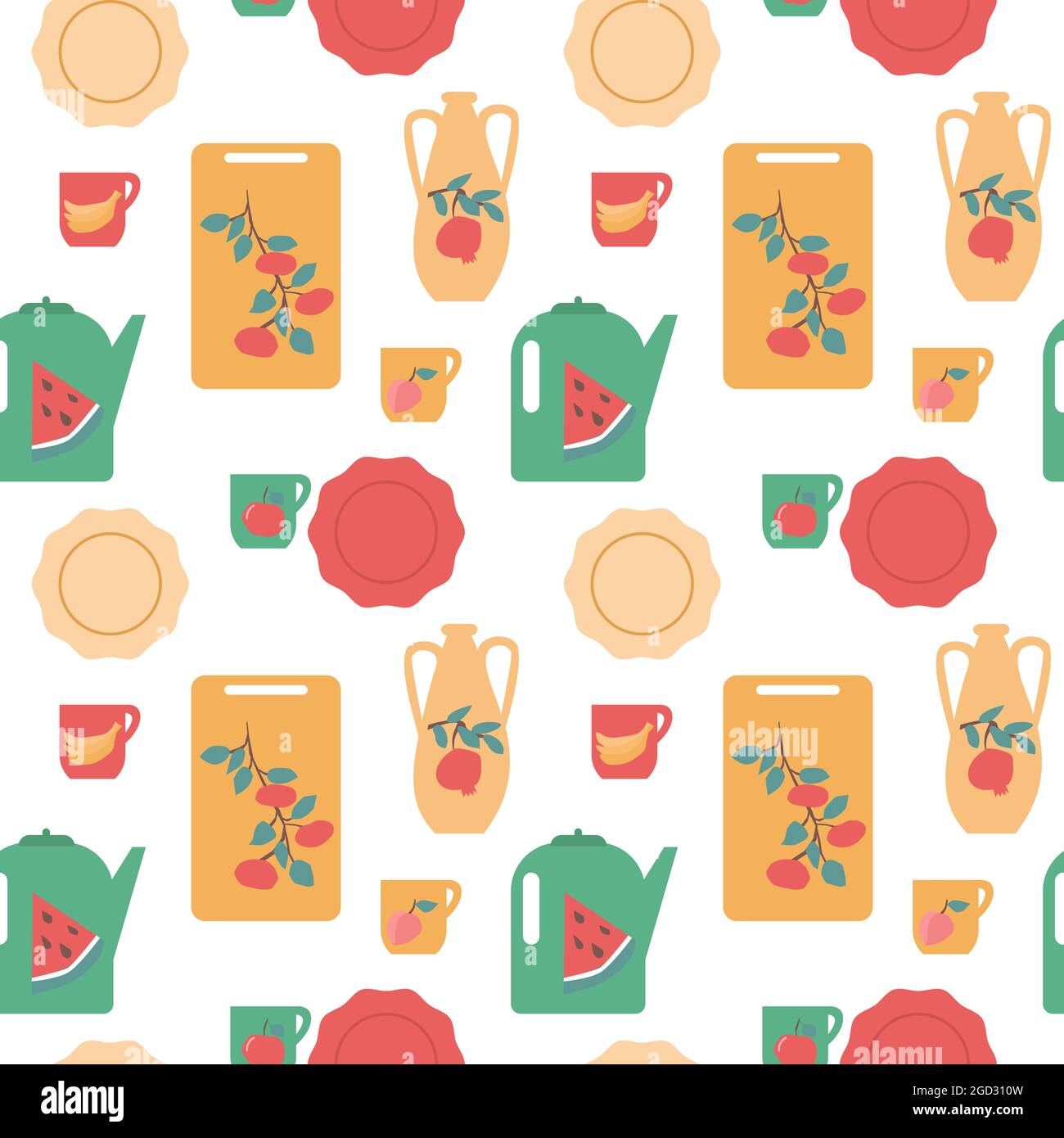 Seamless kitchen dishes pattern isolated vector illustration Stock ...