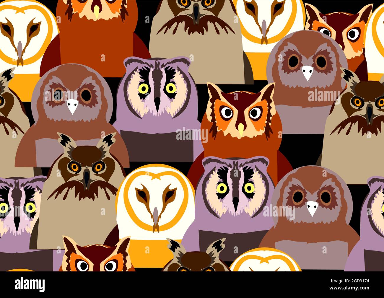 owls seamless texture on black background Stock Vector Image & Art - Alamy
