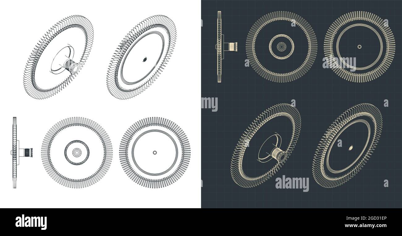 Stylized vector illustration of drawings of jet engine turbine Stock ...