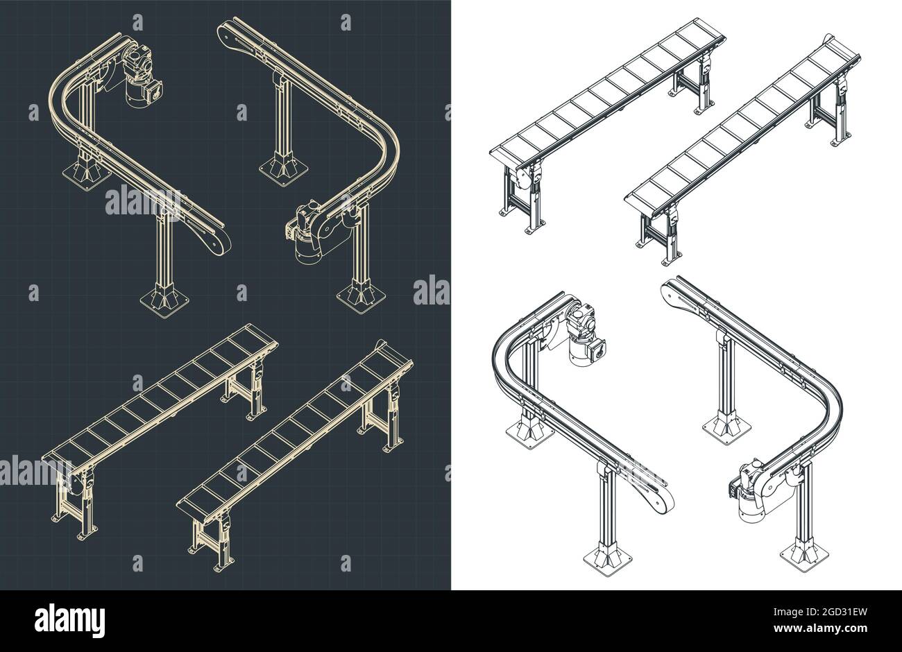 Several stylized vector illustration of isometric drawings of automated ...