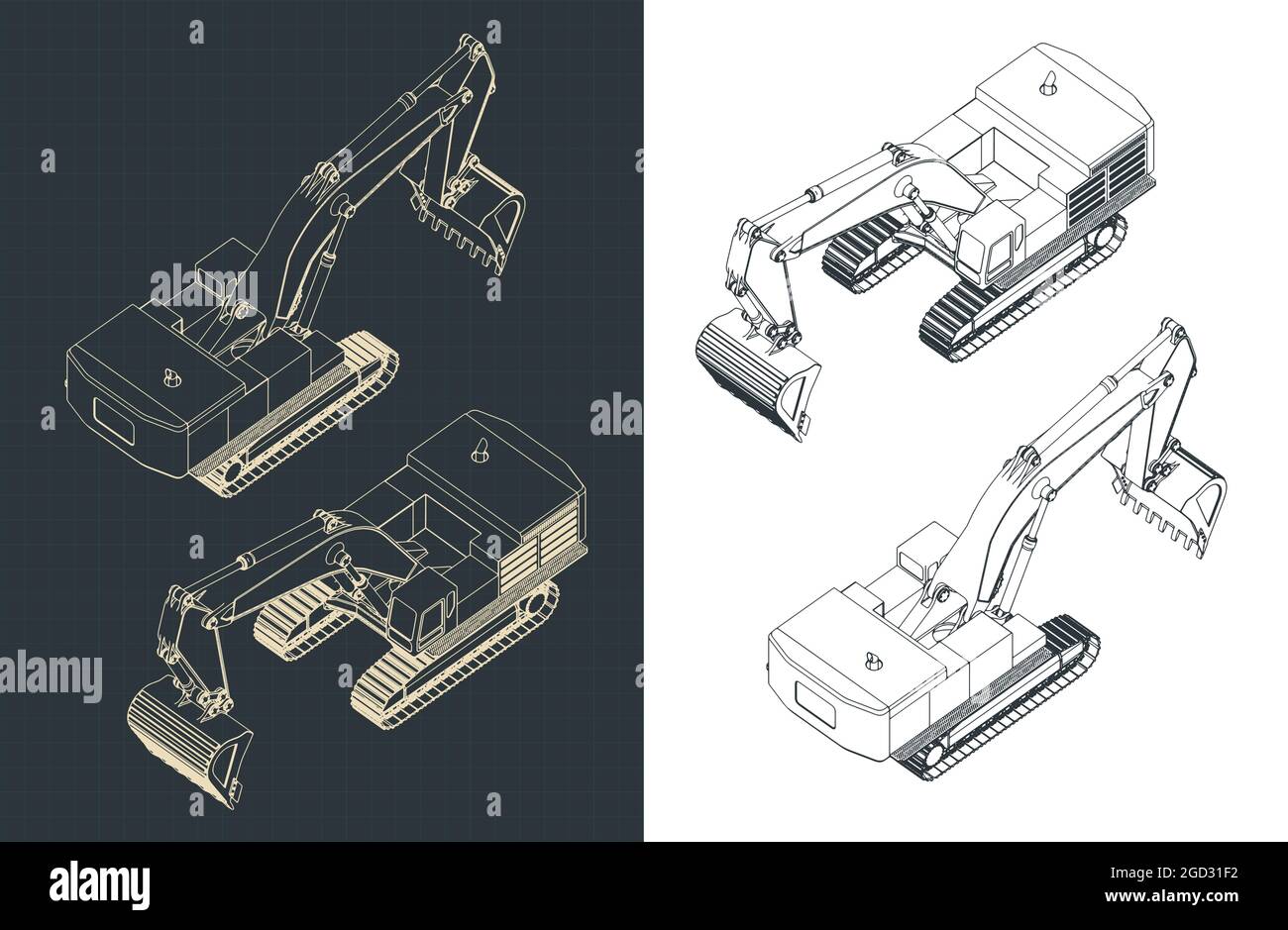 Stylized vector illustration of isometric blueprints of powerful ...
