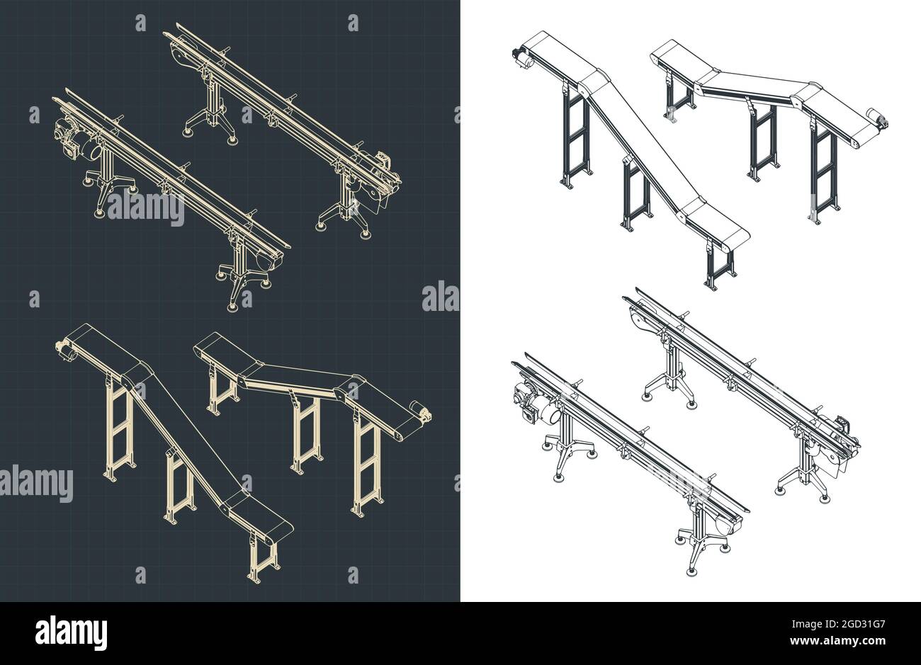 Several stylized vector illustration of isometric drawings of automated ...