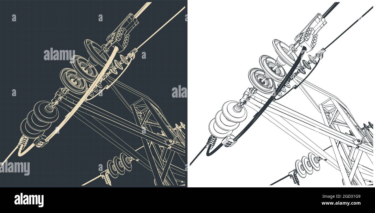 Stylized vector illustration of a high voltage line close up Stock ...