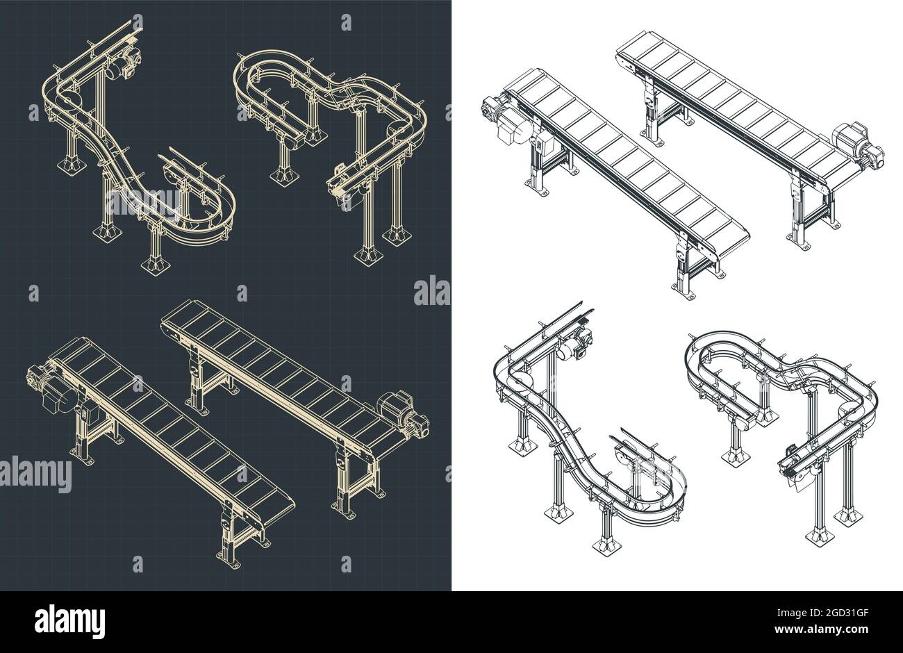Several stylized vector illustration of isometric blueprints of ...