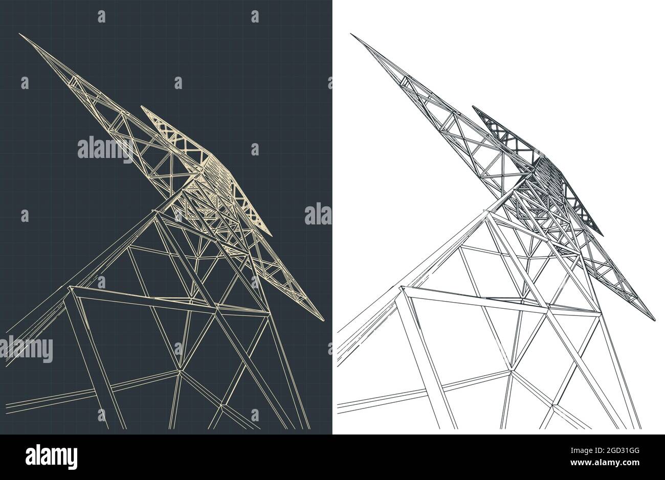 Stylized vector illustration of high voltage power line pole Stock ...
