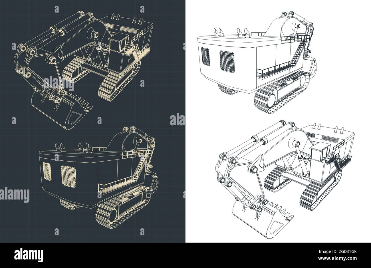 Stylized vector illustration of isometric blueprints of powerful ...