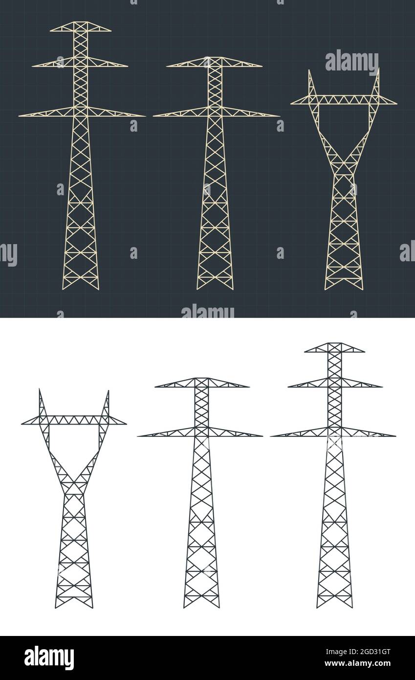Stylized vector illustration of blueprints of power poles Stock Vector ...