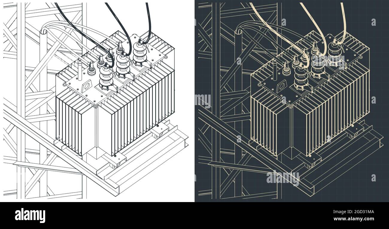 Stylized vector illustration of overhead power line feeder tower ...