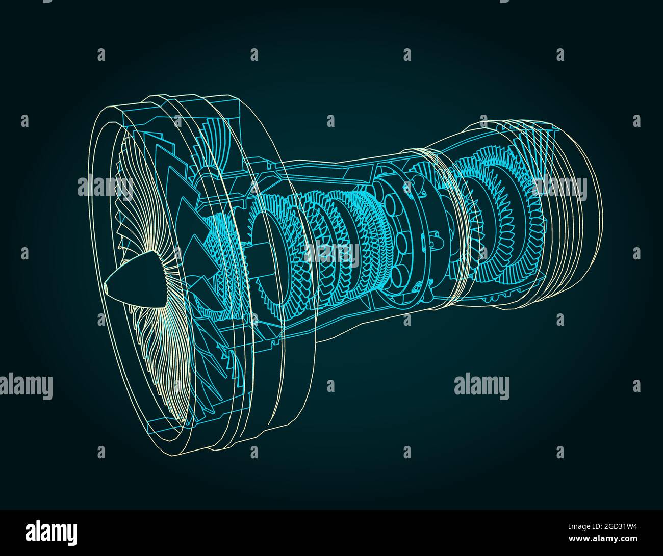 Stylized vector illustration of structure of turbofan engine Stock ...
