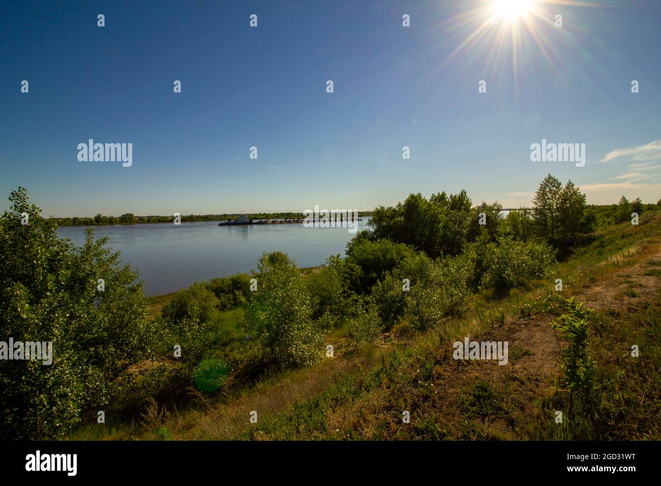 Transportation of sand and other construction materials by river on a ...