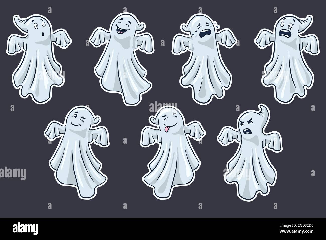 Cartoon Ghosts Stickers Set. Collection of hand drawn halloween cute ...