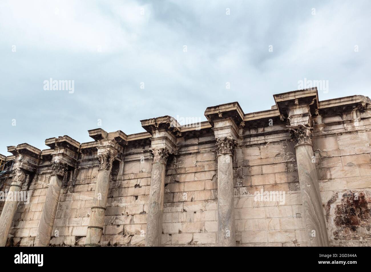 Hadrian's Library green marble columns close-up on scenic cloudy sky ...