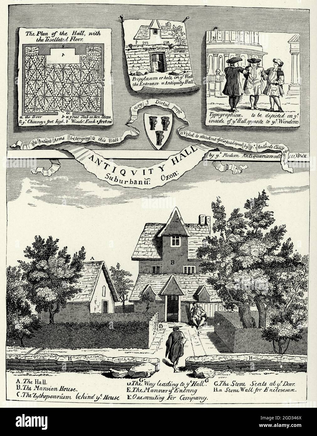 Vintage illustration Traditional English Inn, Antiquity Hall, near ...