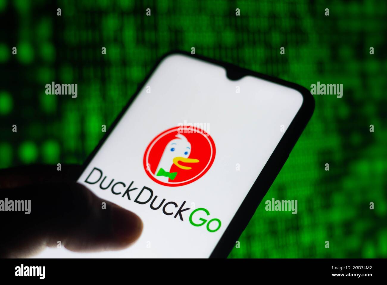 In this photo illustration, the DuckDuckGo logo seen displayed on a ...