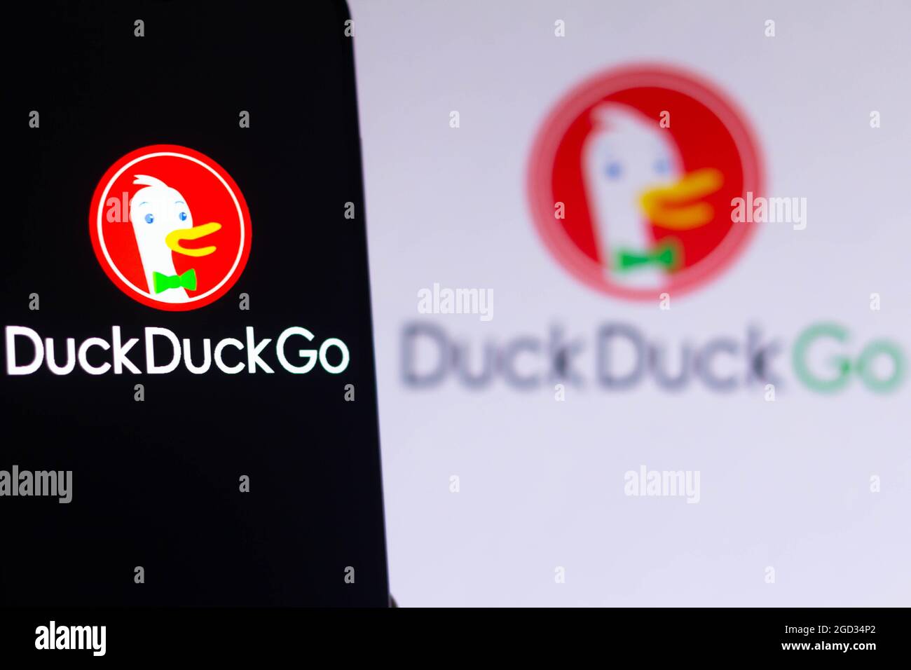 In this photo illustration, the DuckDuckGo logo seen displayed on a ...