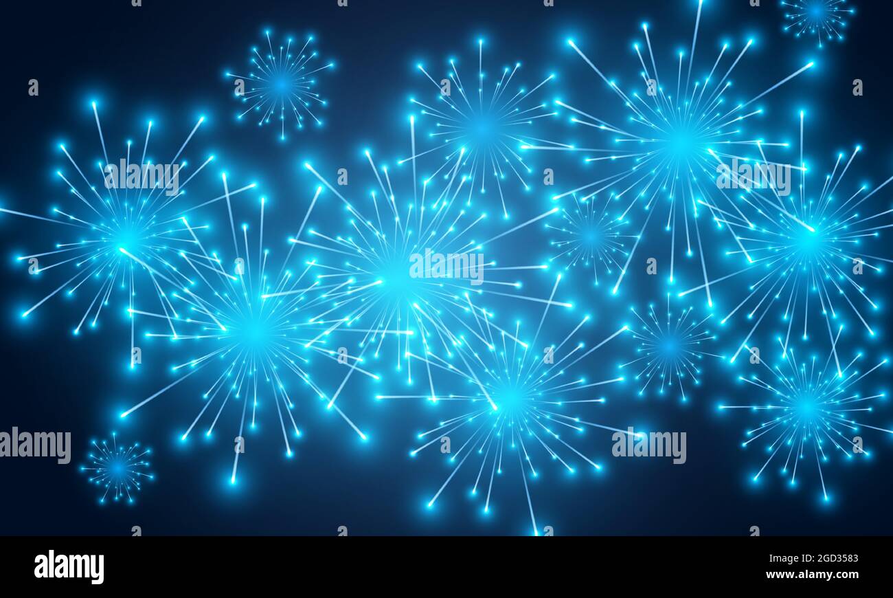 Festive fireworks with brightly shining sparks. Blue firecrackers and ...