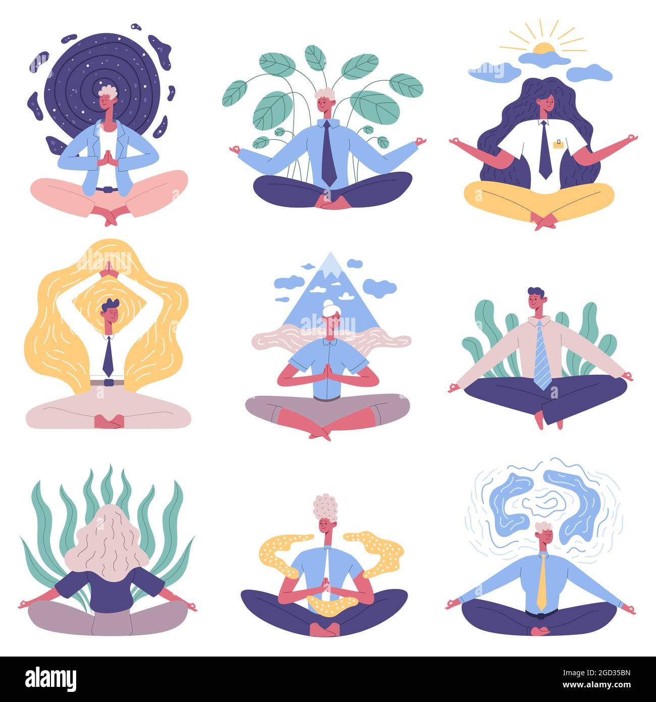 Office people group meditation yoga lotus posture. Meditation relaxing ...