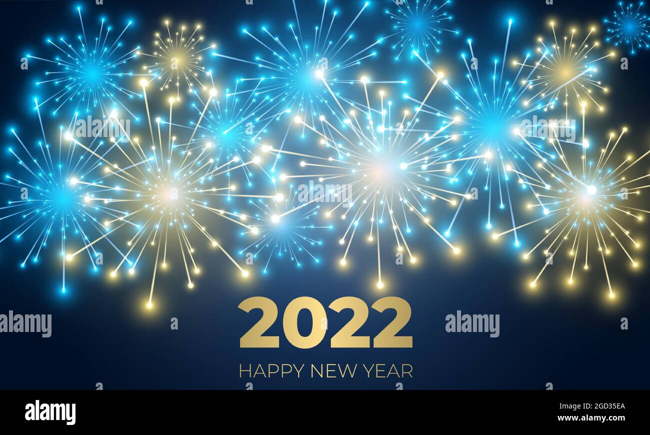 2022 New year festive vector background with fireworks and sparkle ...