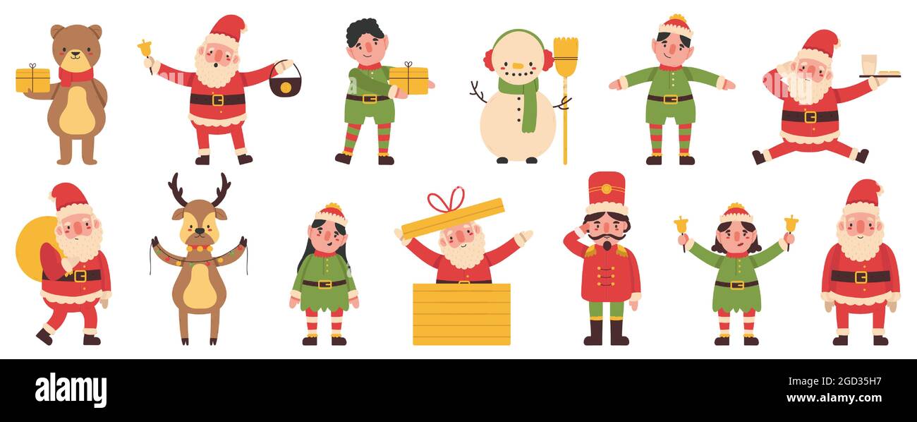 Christmas elves, snowman and reindeer Santa Claus helpers mascots ...
