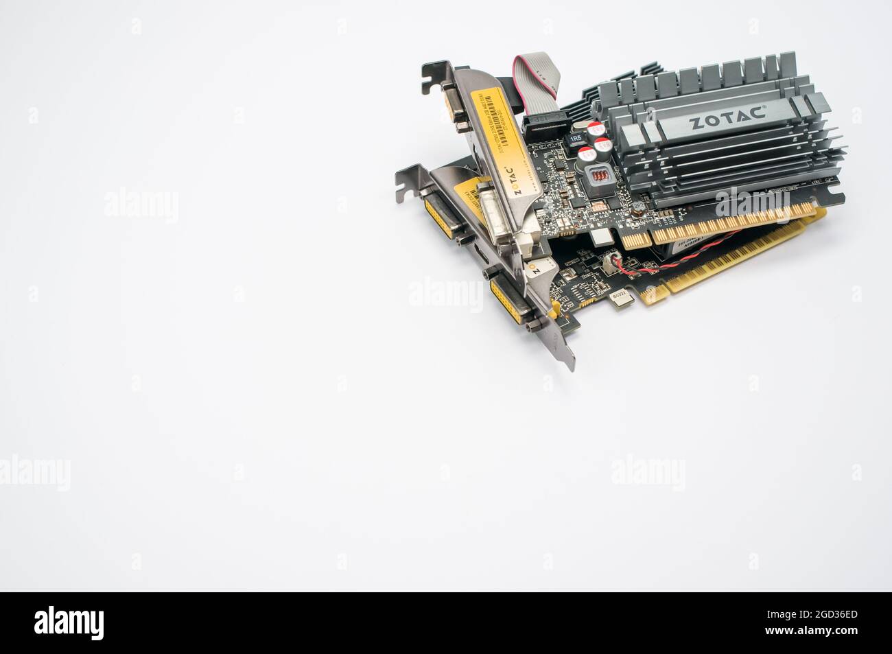 COMO, ITALY - Aug 01, 2021: A closeup shot of PCI express graphic card ...