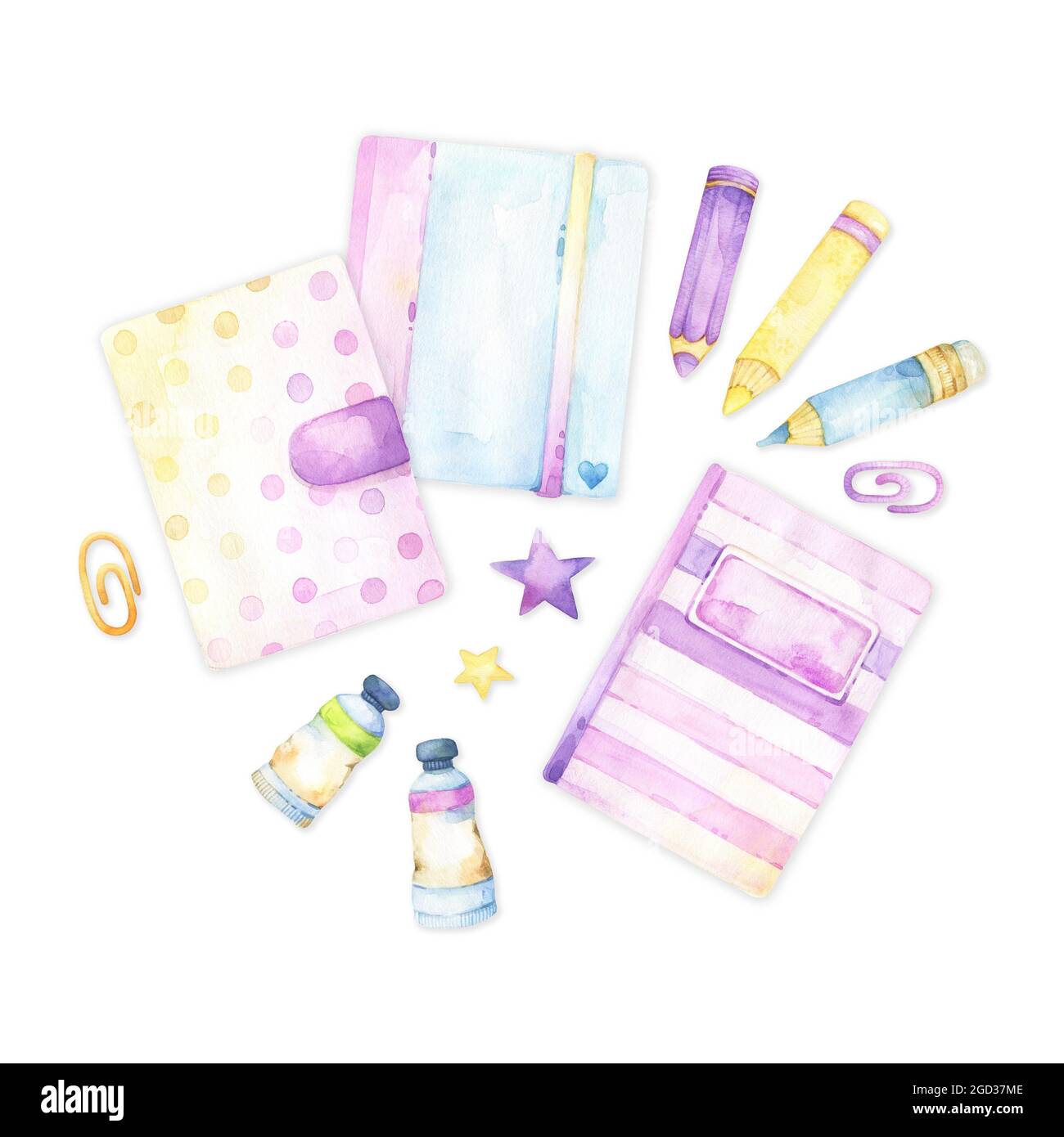 Selection of cute, colorful, hand painted watercolor stationery, art ...