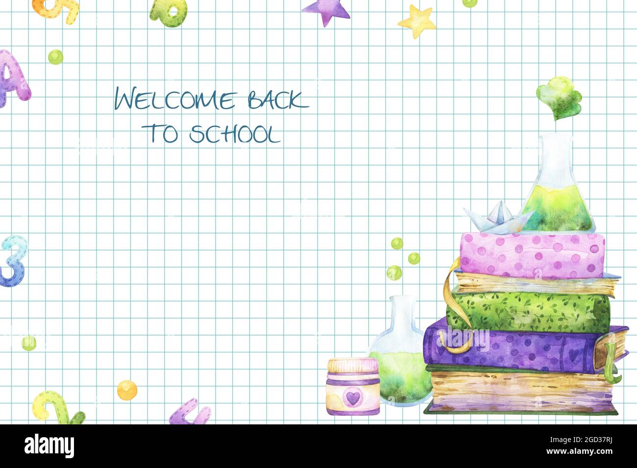 Welcome back to school rectangular template, banner, with colorful ...