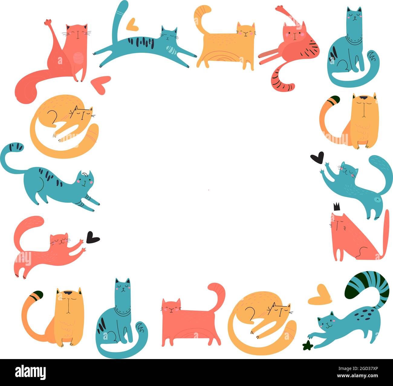Square frame of hand-drawn cats for print, textile, t-shirts, posters ...