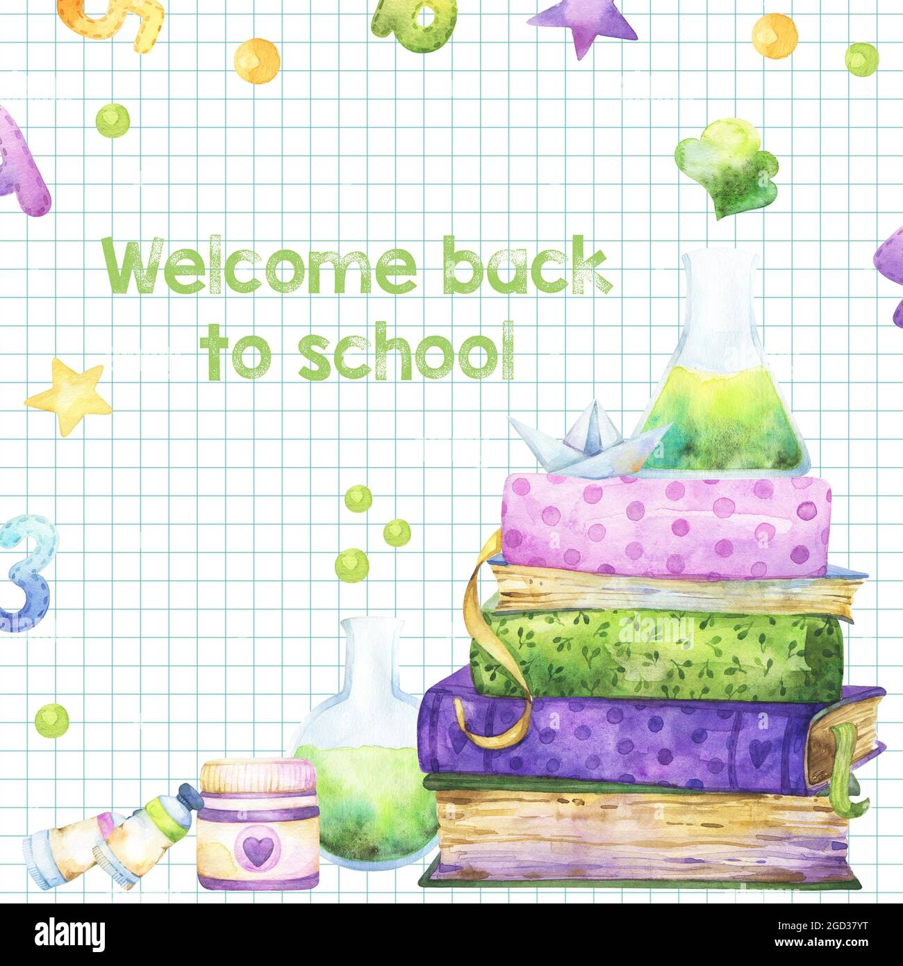 Welcome back to school square template, banner, with colorful ...