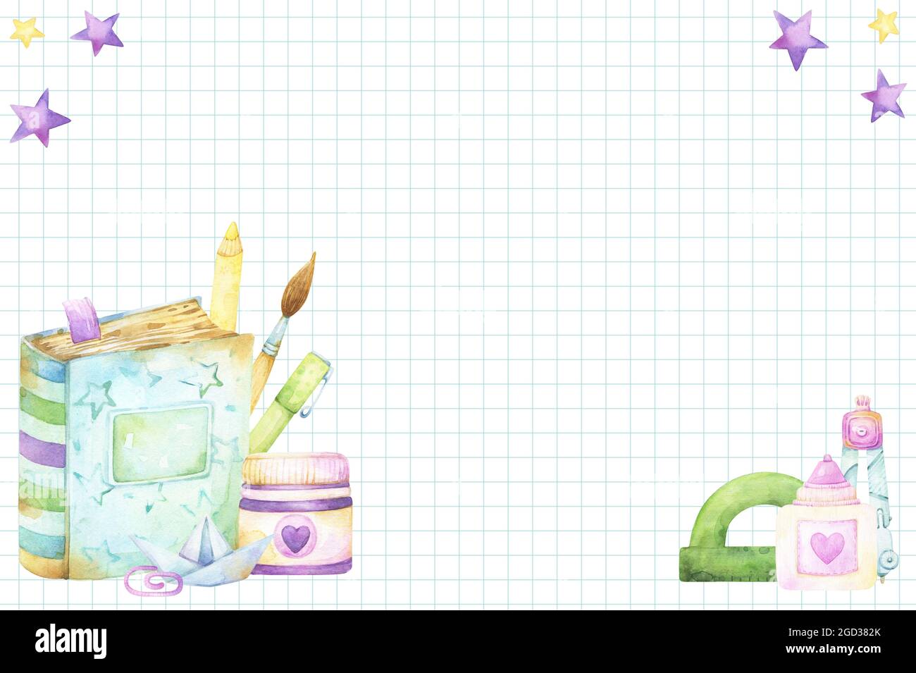 Rectangular poster with notepad sheet background with watercolor ...