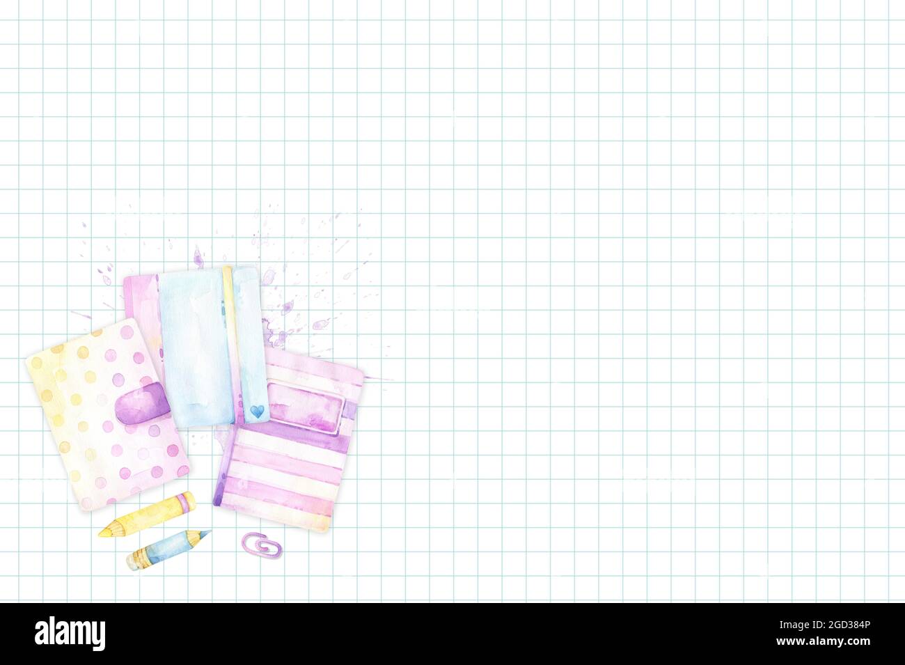 Back to school banner with watercolor hand painted cute feminine ...