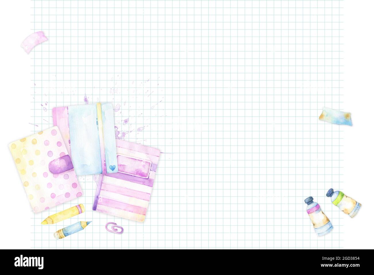 Premade rectangular template with hand painted watercolor stationery ...