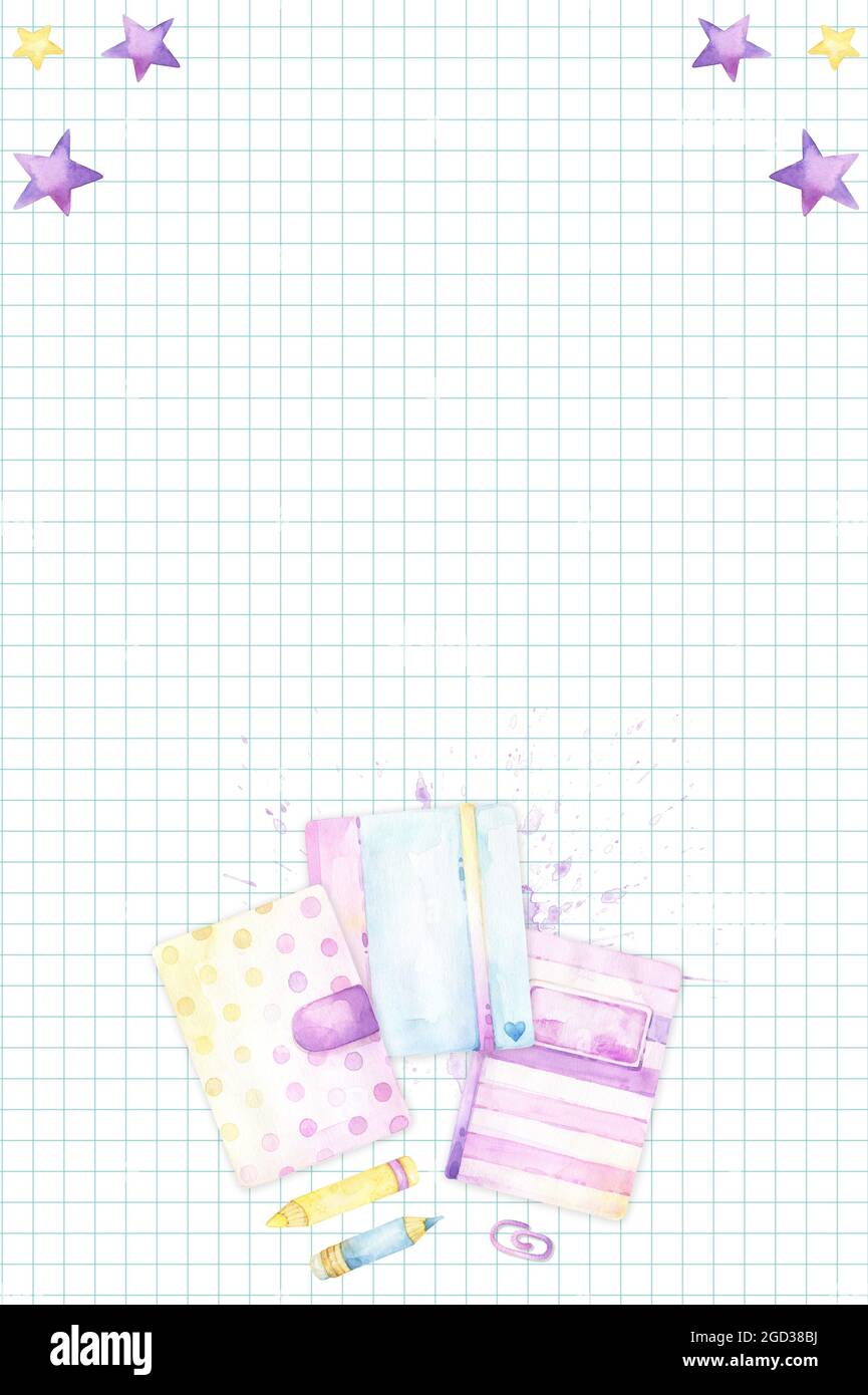 Ready to use rectangular template with watercolor stars in the corner ...