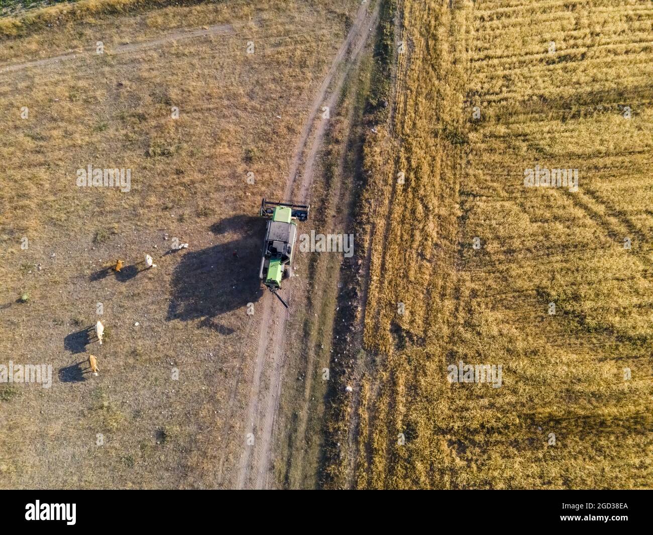 Top view of farm lands and agricultural machines Stock Photo - Alamy