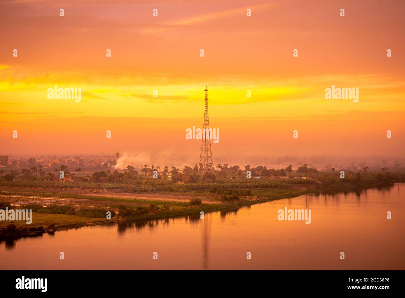 Sunset scene from Sohag city in south Egypt in a cloudy colorful ...