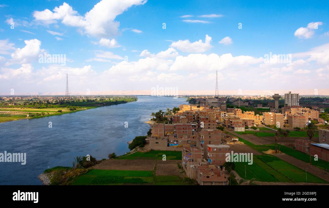 Sohag city in south Egypt showing Naidah village which overlooks the ...