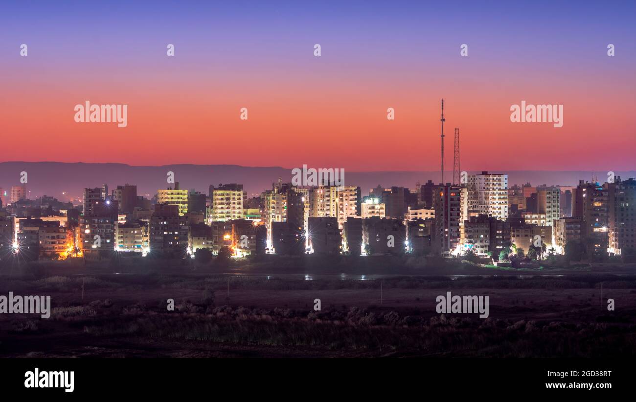 Sunset scene from Sohag city in south Egypt during the blue hour Stock ...