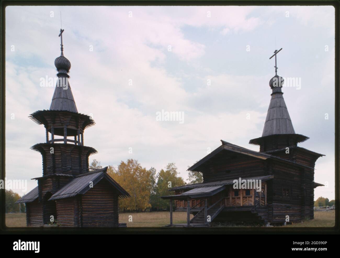 Log Church of the Savior and bell tower from the village of Zashiversk ...